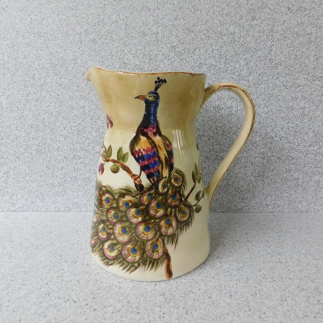 Large 3 Quart Peacock Pitcher, Tabletops Gallery Peacock Pitcher - Etsy