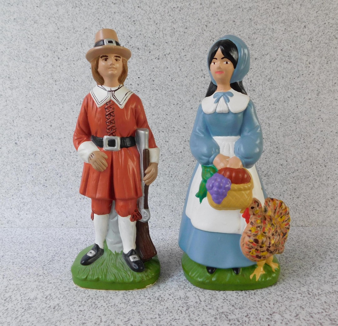 Pair of Vintage 1981 Ceramic Pilgrim Figurines, Pilgrim Man and Woman ...