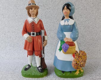Thanksgiving Couple Pilgrim Man & Woman Figurines Pair of 2 - Etsy