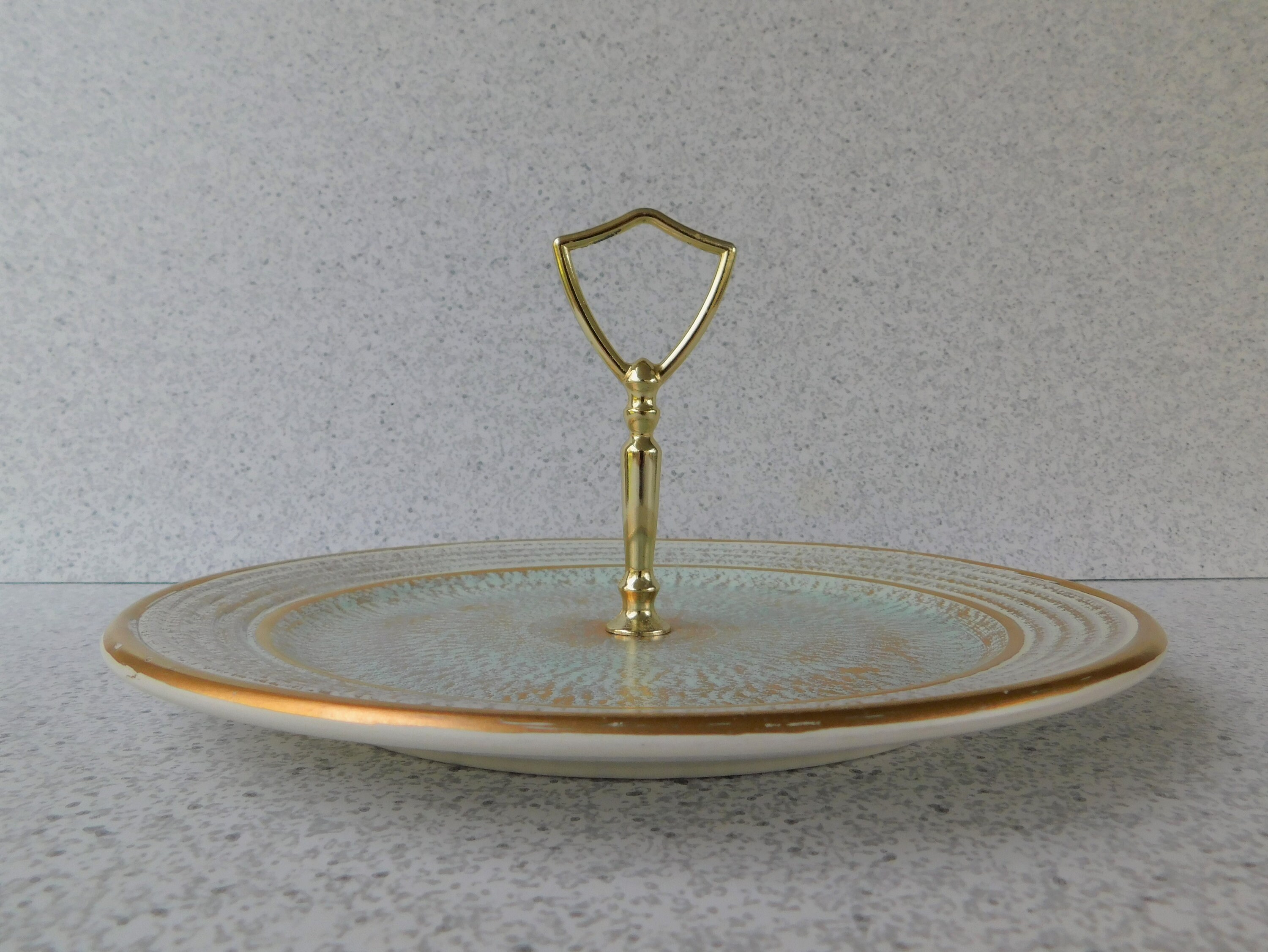 Mid Century Stangl Antique Gold Round Serving Plate With Handle, Tidbit ...