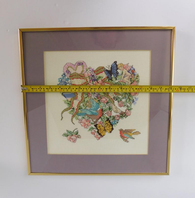 Completed and Framed Elsa Williams Beribboned Heart Counted Cross ...
