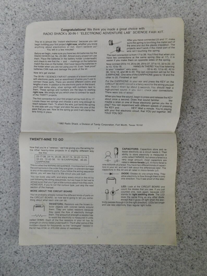 1982 Radio Shack Science Fair 30-in-one Electronic Projects | Etsy