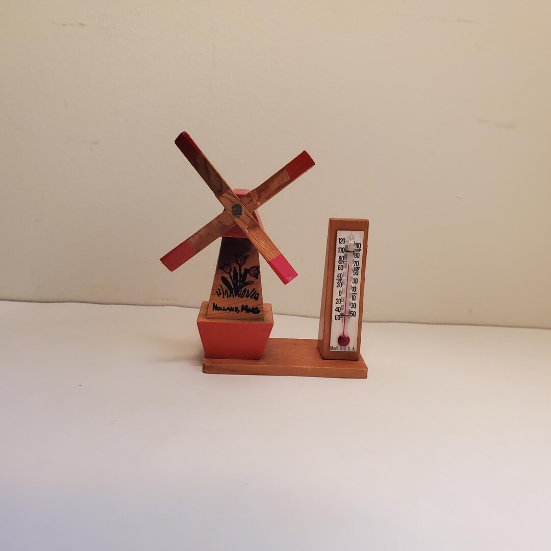 Vintage Windmill Thermometer Holland Michigan Souvenir Wooden ...
