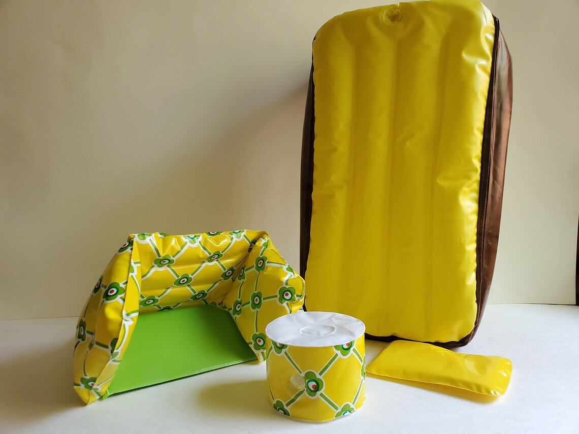 Vintage 1970s Inflatable Barbie Furniture: Blow-up Brown Yellow Green ...