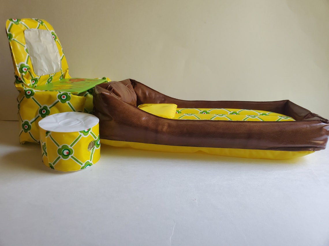 Vintage 1970s Inflatable Barbie Furniture: Blow-up Brown Yellow Green ...