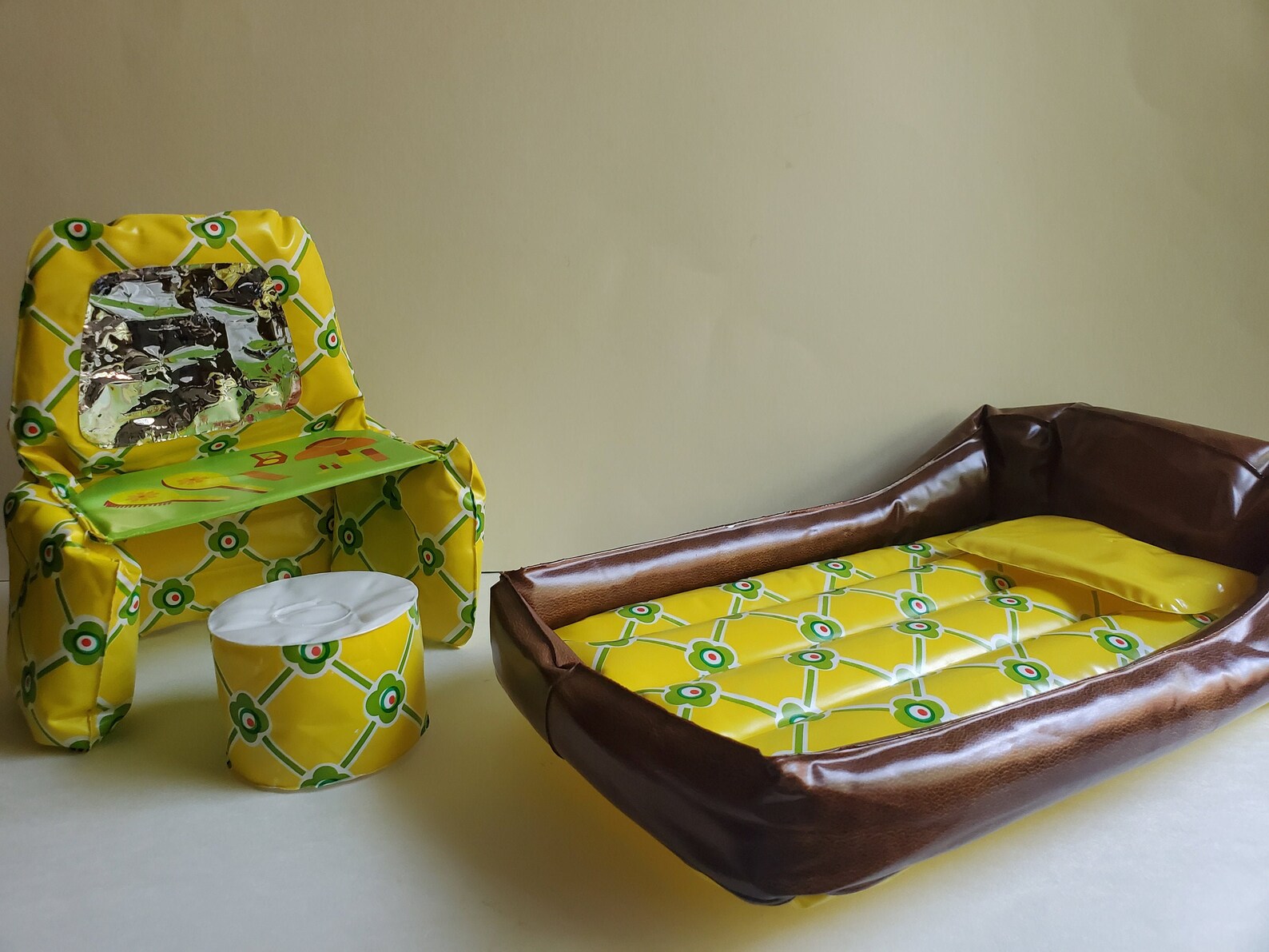 Vintage 1970s Inflatable Barbie Furniture: Blow-up Brown Yellow Green ...