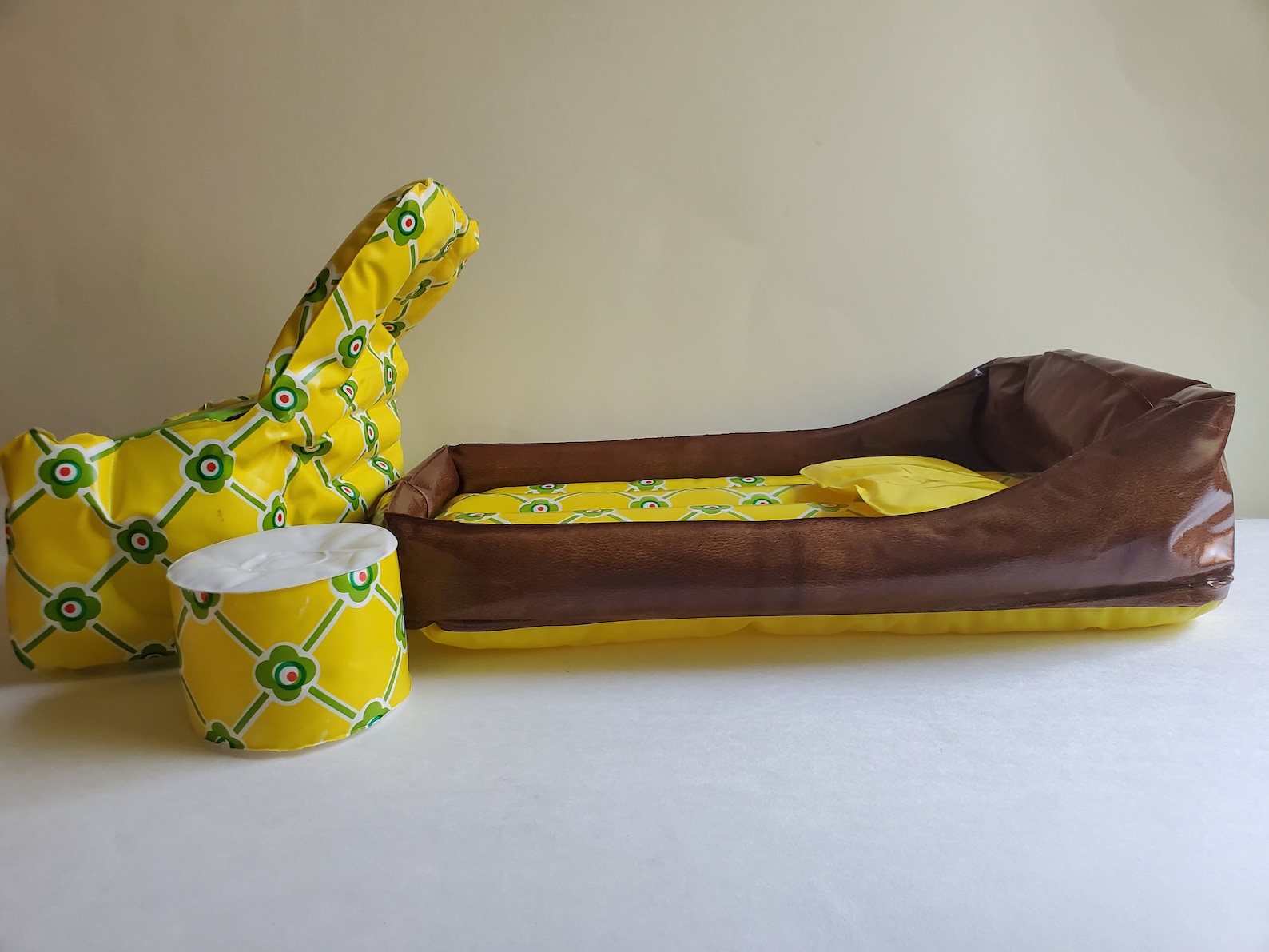 Vintage 1970s Inflatable Barbie Furniture: Blow-up Brown Yellow Green ...