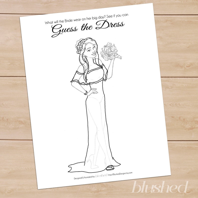 Guess the Dress Bridal Shower Game - Printable Bridal Shower Game - Unique Bridal Shower Game ...