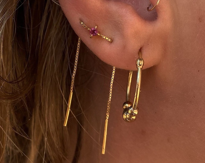 Threader Earrings Ruby Threader Earrings Emerald Threader Pull Through ...