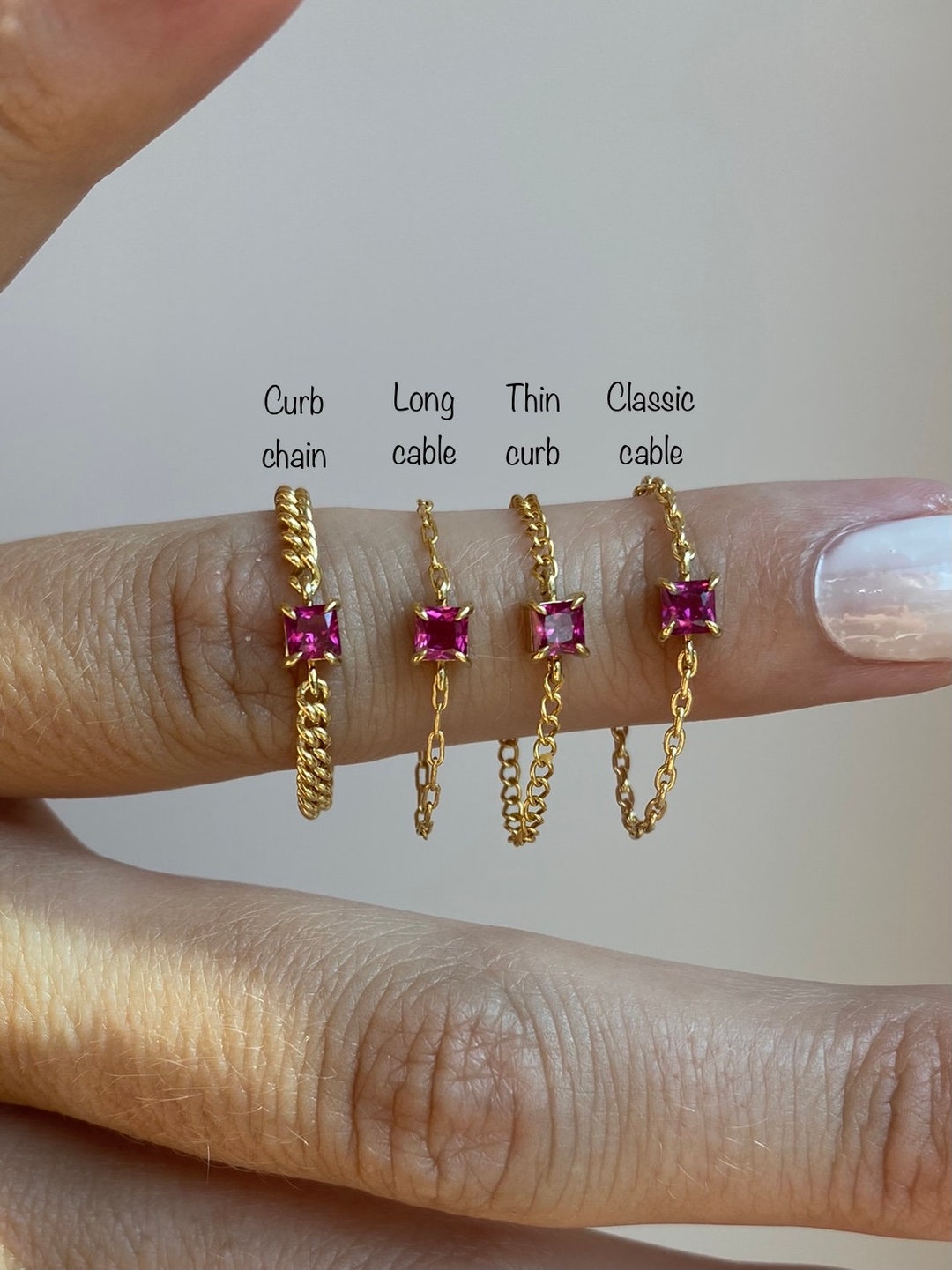 Gold Chained Square Ring - Etsy