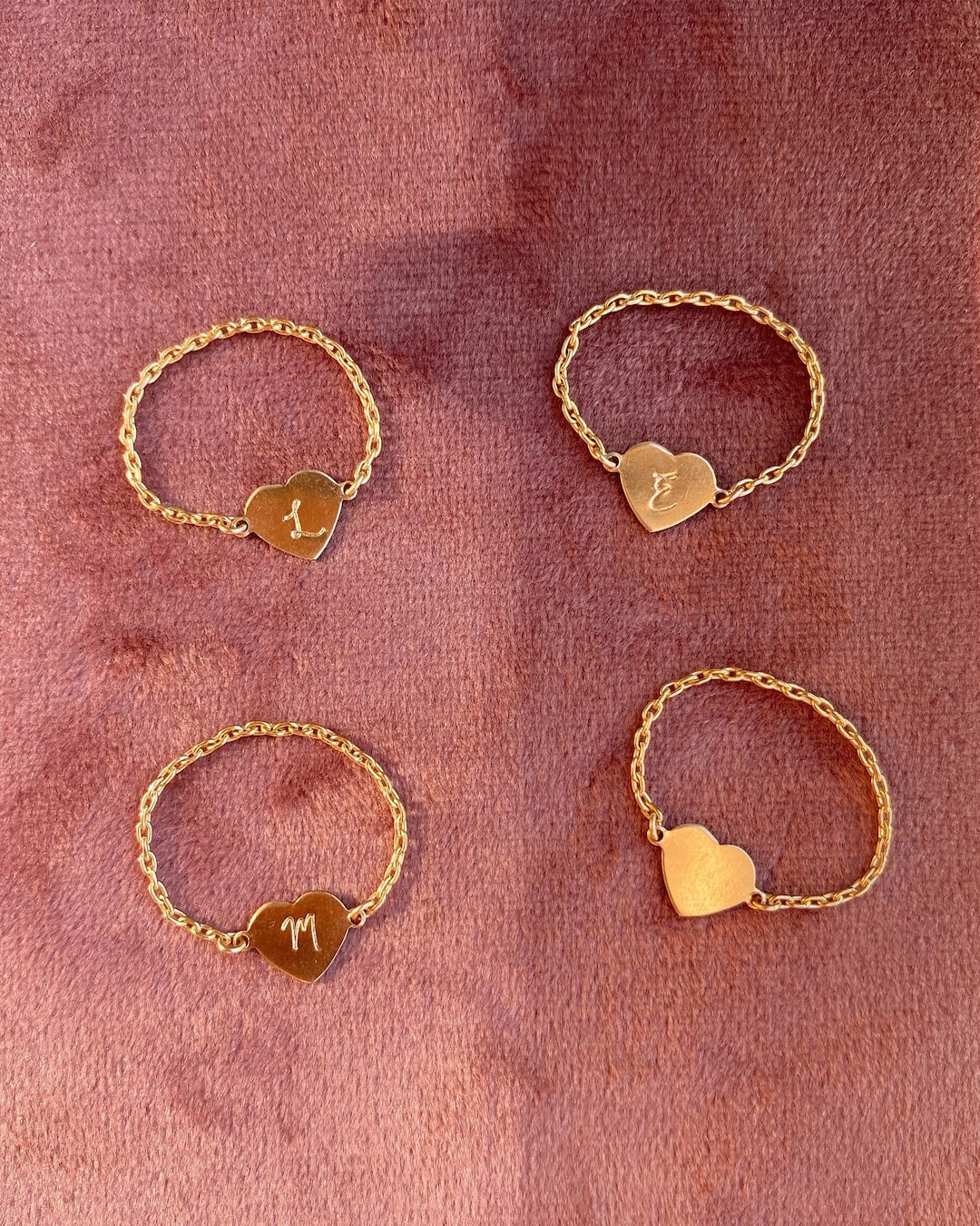 Heart Chain Ring – 14K Gold Filled Initial Ring – Personalized Gold ...