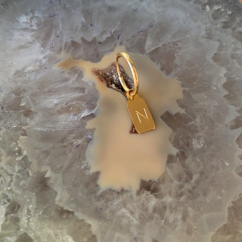 Gold Tag Earrings Initial Hoop Earrings Gold Filled - Etsy