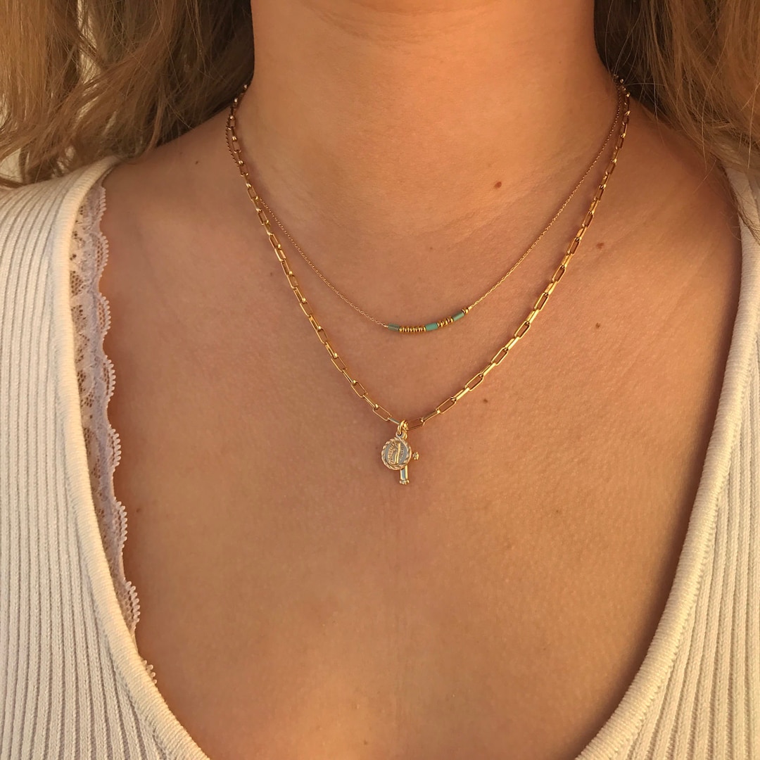 Tiny Religious Medal + Gold Filled Cross Link Chain Necklace - Etsy