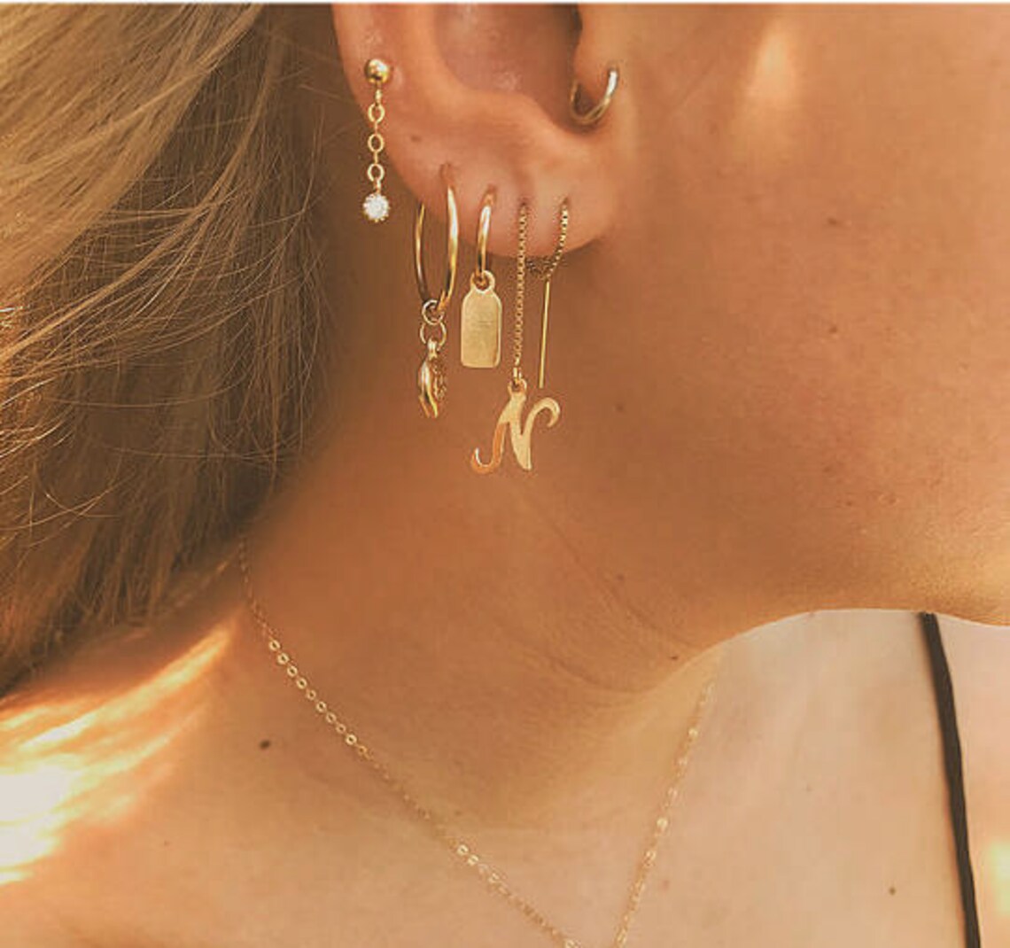 Gold Tag Earrings Initial Hoop Earrings Gold Filled - Etsy