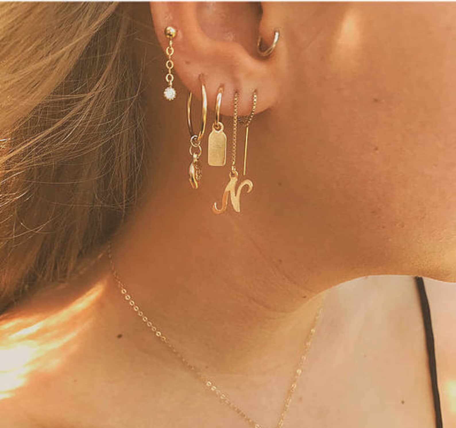 Gold Tag Earrings Initial Hoop Earrings Gold Filled - Etsy