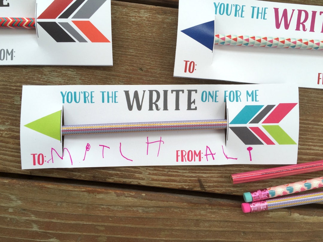 Instant Download- Pencil DIY Kids Valentine Cards. School Valentines ...