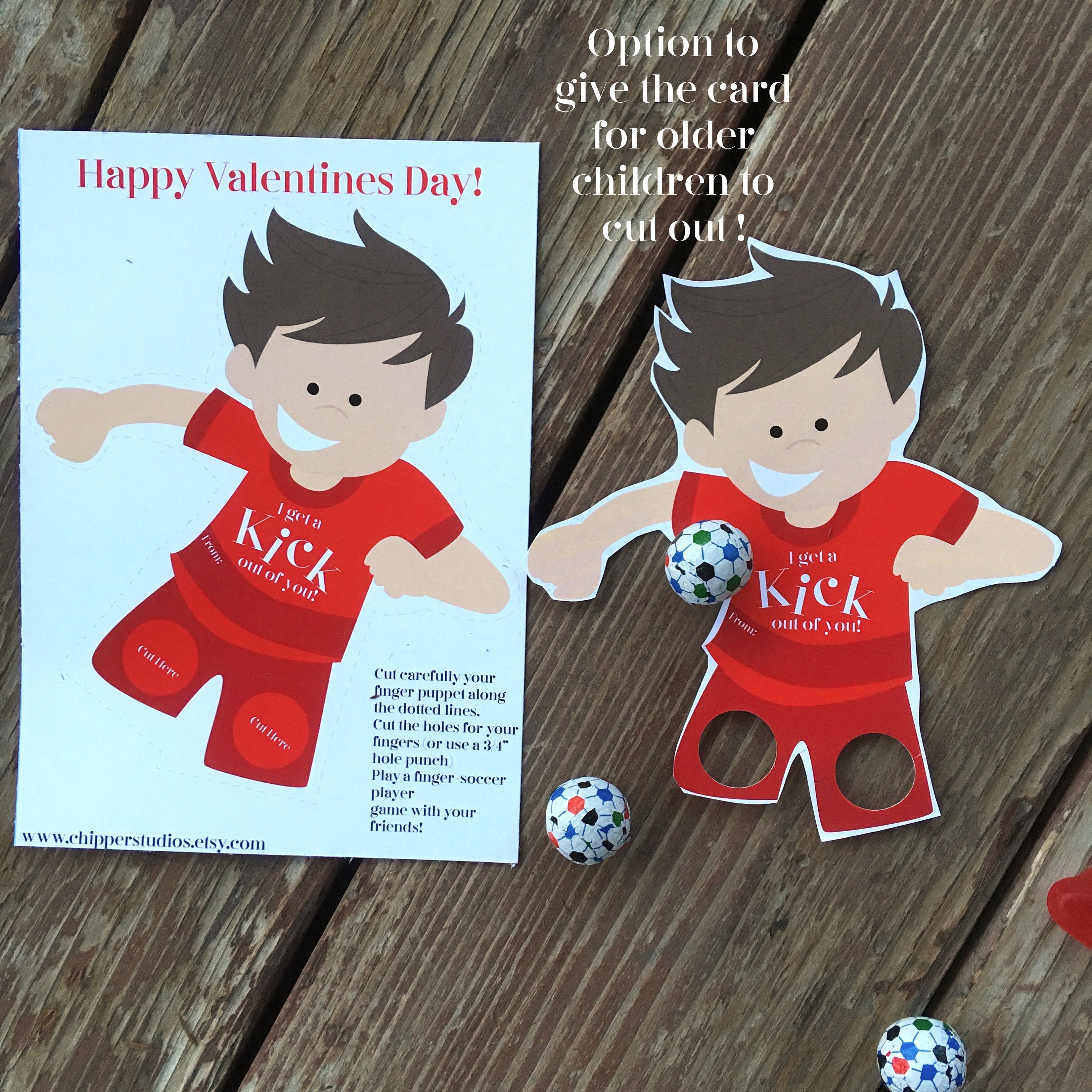 Instant Download Kid Valentine Cards. Finger Puppet. Soccer Valentine ...
