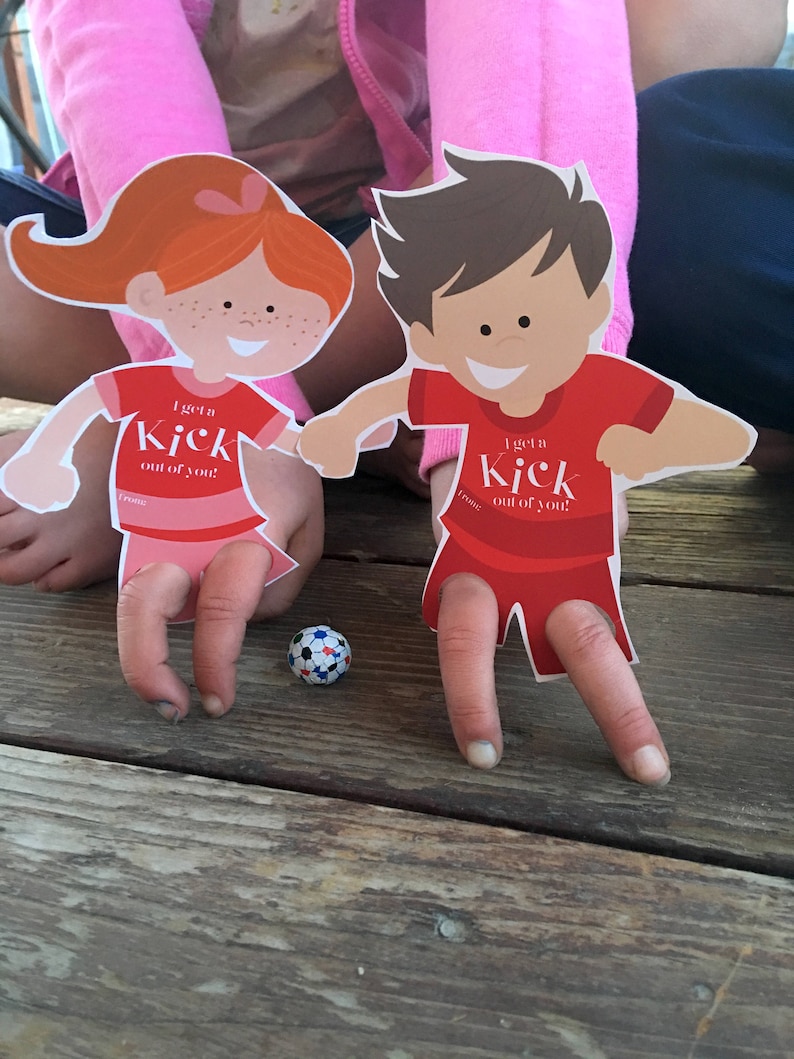 Instant Download Kid Valentine Cards. Finger Puppet. Soccer Valentine ...