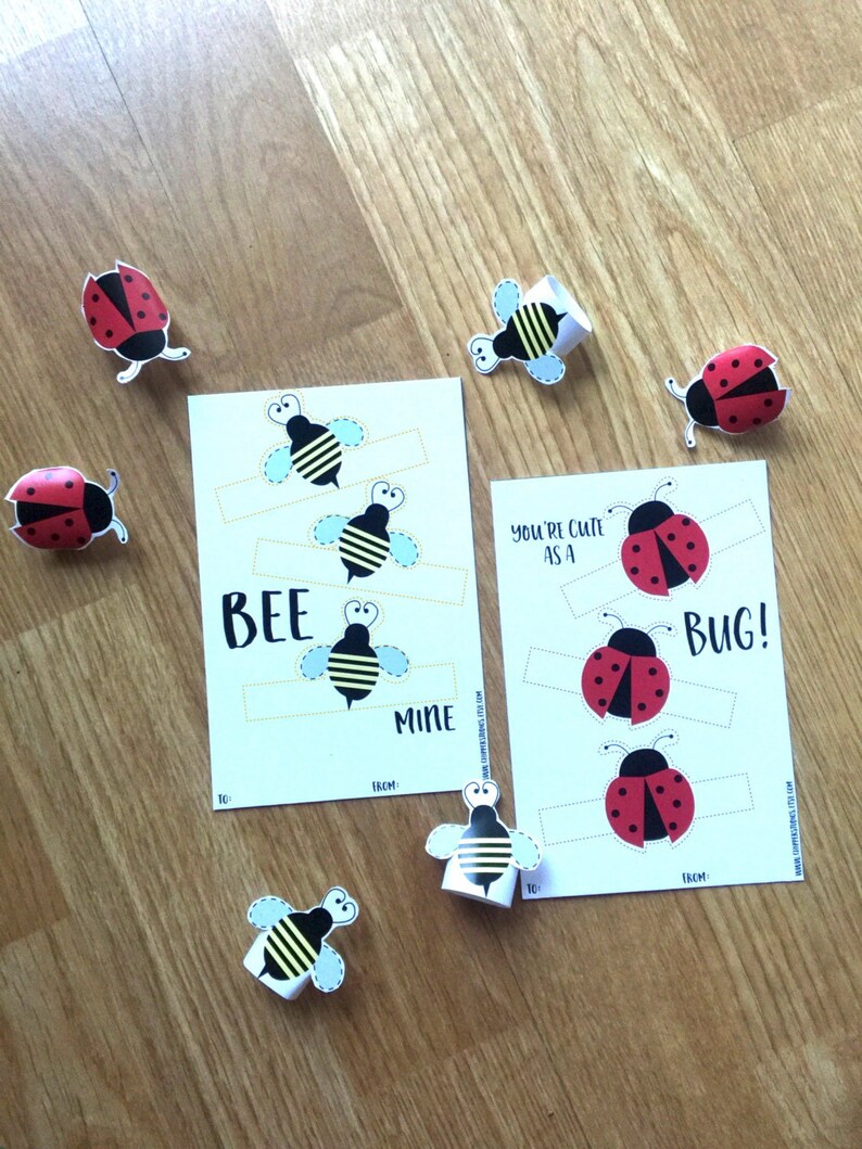 Instant Download DIY Valentine Cards. Finger Puppet. Love Bug Valentine ...