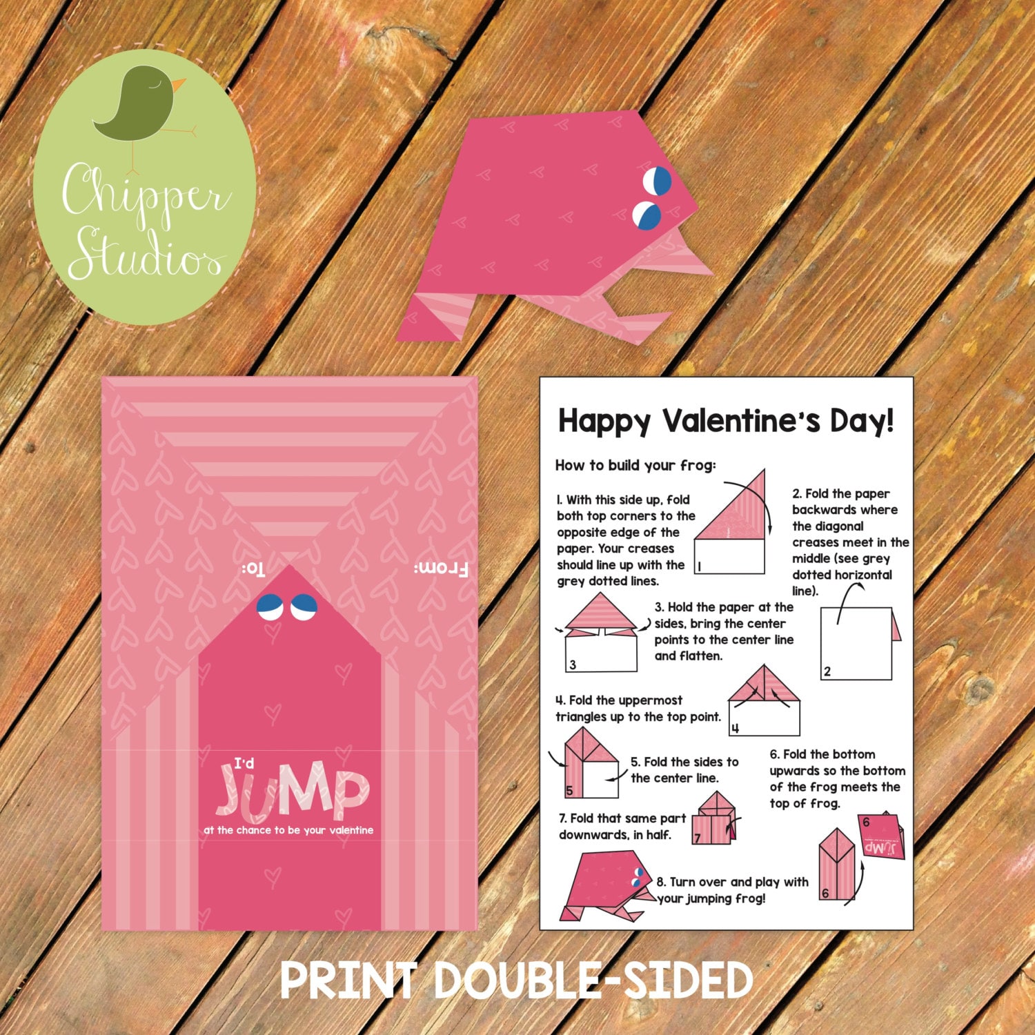 Instant Download- Printable Valentine Frog Cards for Children. Jumping ...