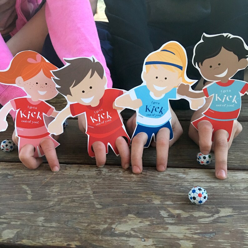 Instant Download Kid Valentine Cards. Finger Puppet. Soccer Valentine ...