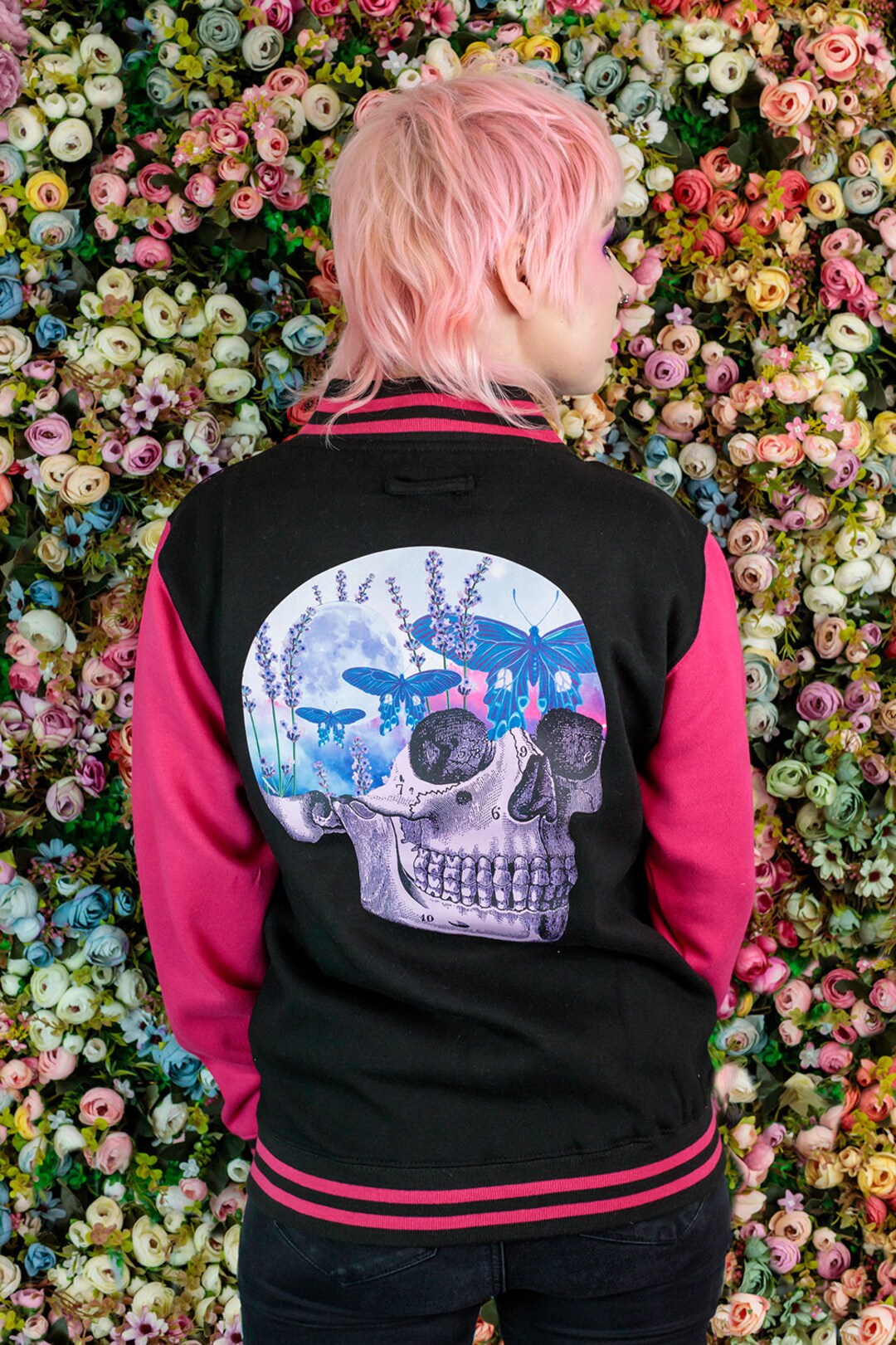 Lavender Moon Skull Varsity Jacket: Retro Rockabilly Pastel Goth ...