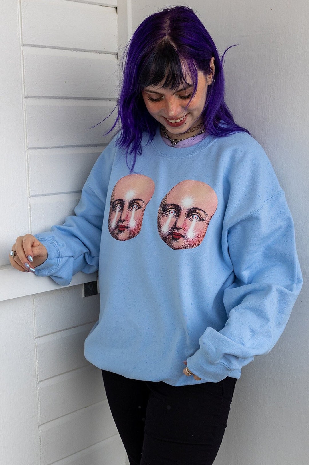 Creepy Doll Face Sweater Halloween Oversized Sweater Pastel Goth Soft ...