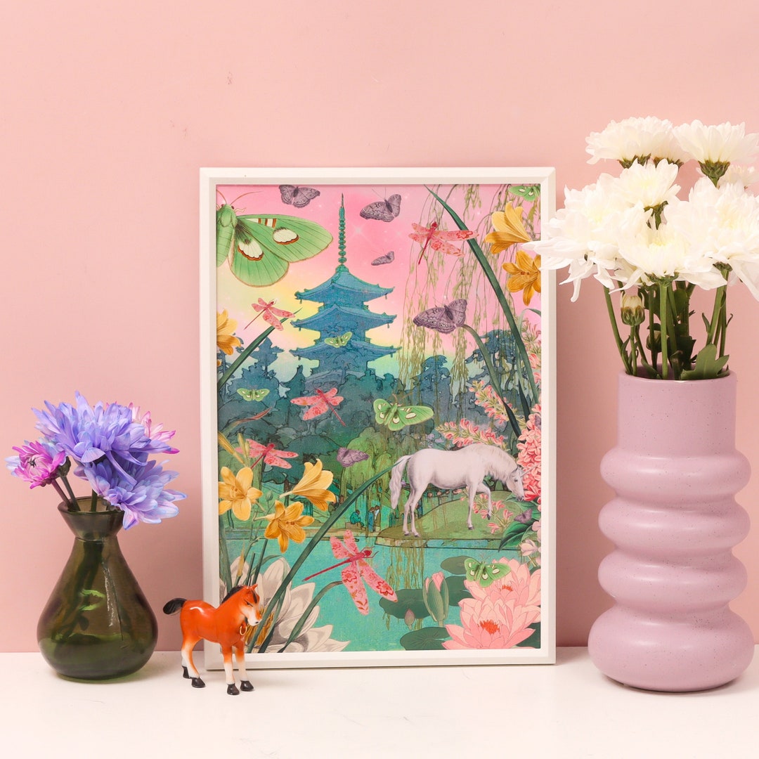 Unicorn Japanese Art Print: Surreal Pastel Collage Home Decor - Etsy