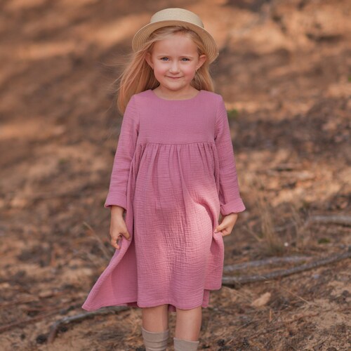 Girls Muslin Long Sleeve Dress Cotton OLD PINK - Etsy