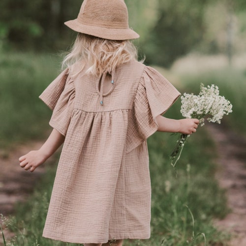 Girls Muslin Long Sleeve Dress Cotton OLD PINK - Etsy
