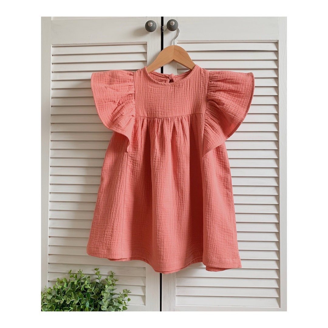 Girls Muslin Dress Butterfly Sleeves Cotton PEACH - Etsy
