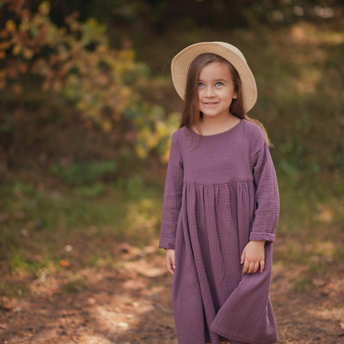Girls Muslin Long Sleeve Dress Cotton OLD PINK - Etsy
