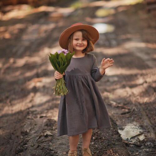 Girls Muslin Button Front Dress Long Sleeve Garment Toddler - Etsy