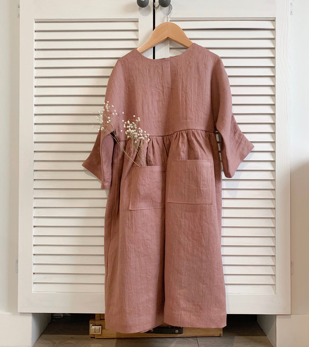 Girls Linen Dress FADED PINK - Etsy