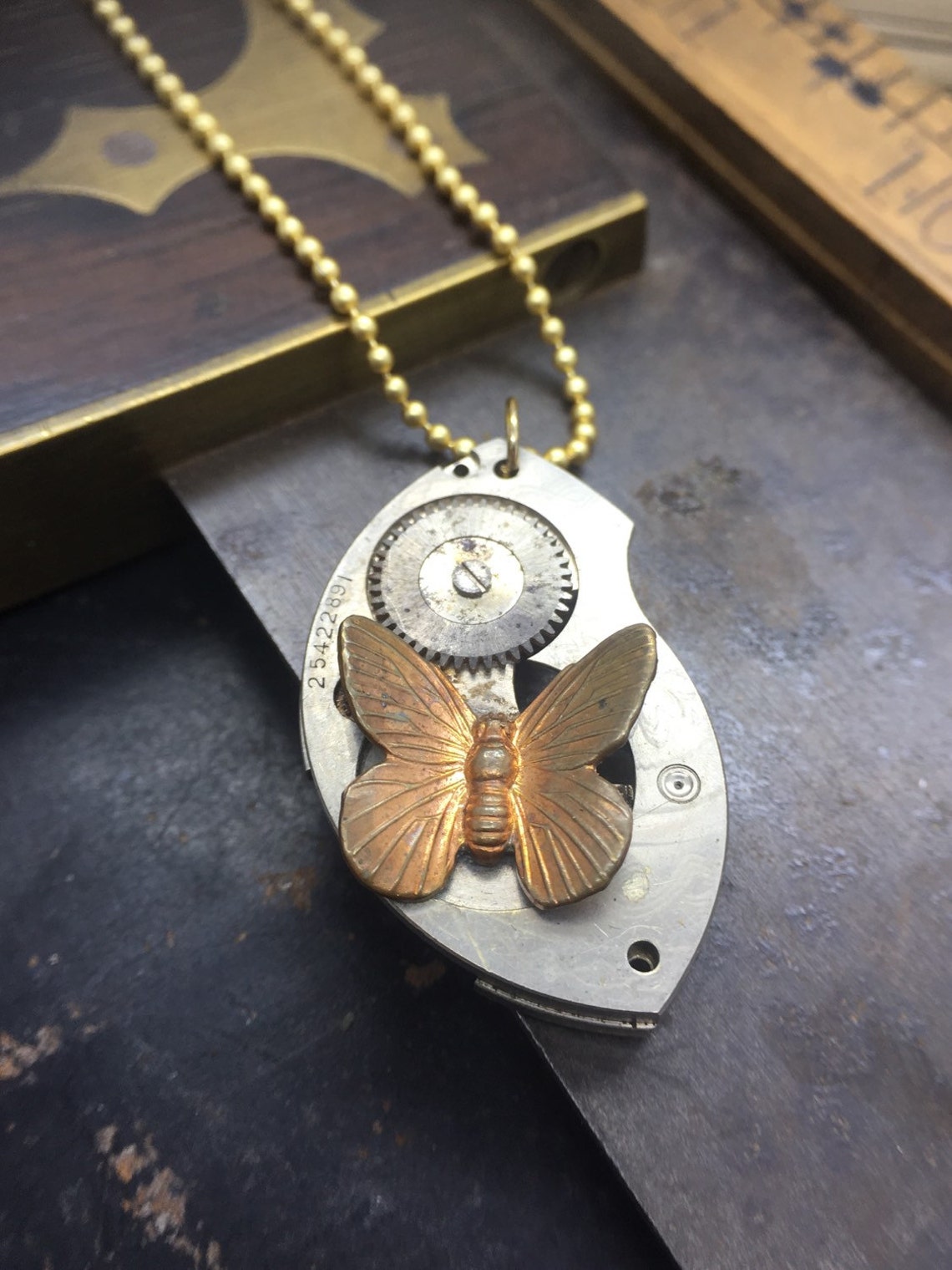 Butterfly Steampunk Necklace Vintage Watch Plate Handcrafted Artistic ...
