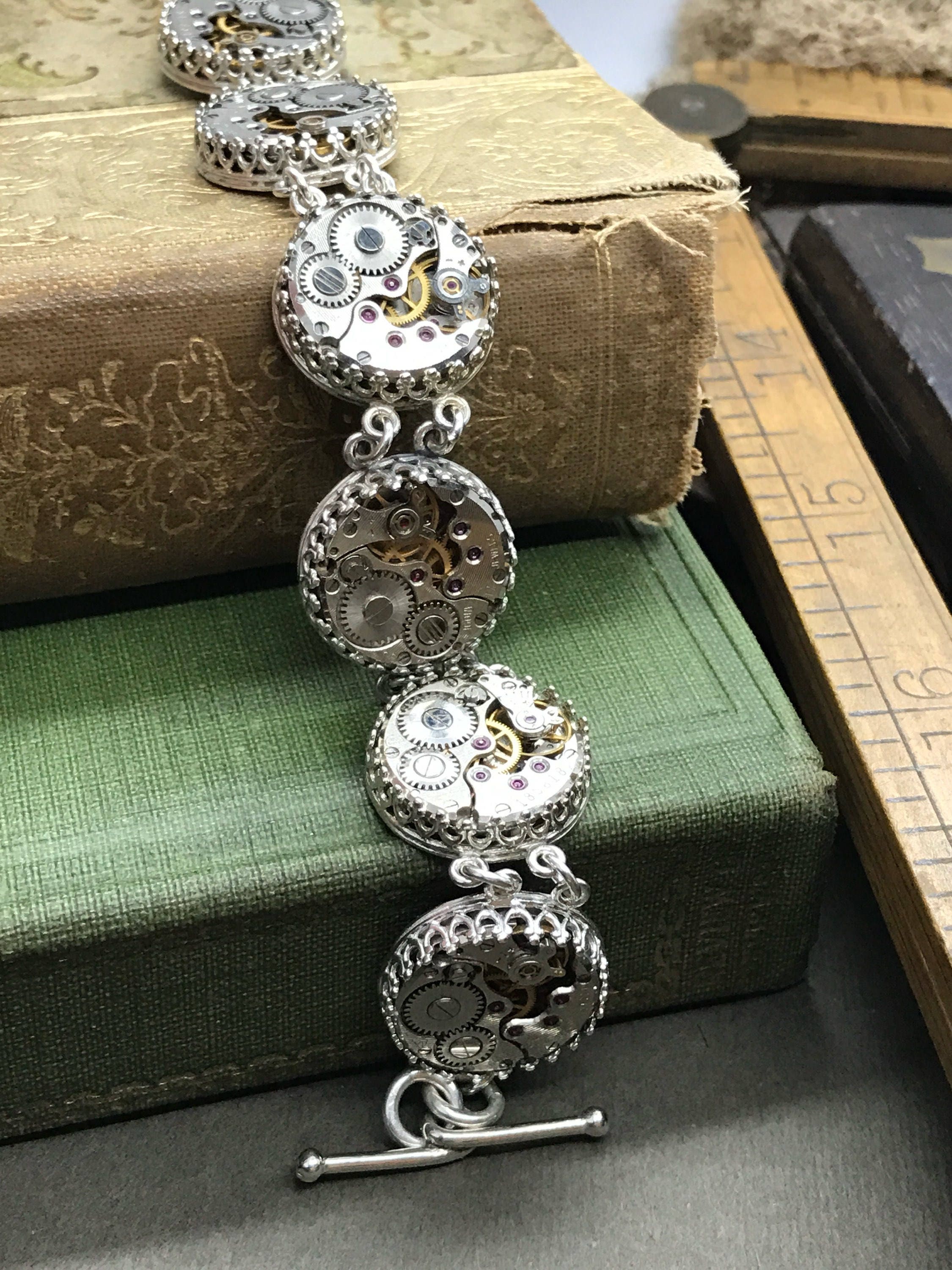 Steampunk Bracelet Watch Movement in Sterling Silver. Double - Etsy