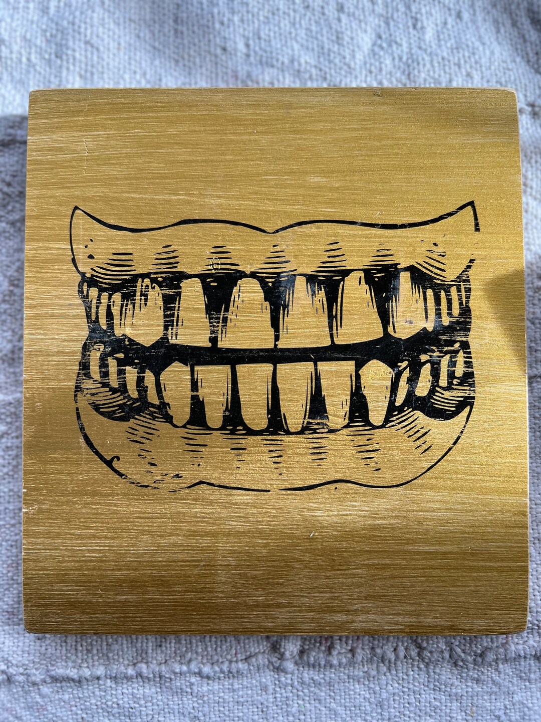 Acrylic Gel Transfer on Pine Wood (gold Grin) - Etsy
