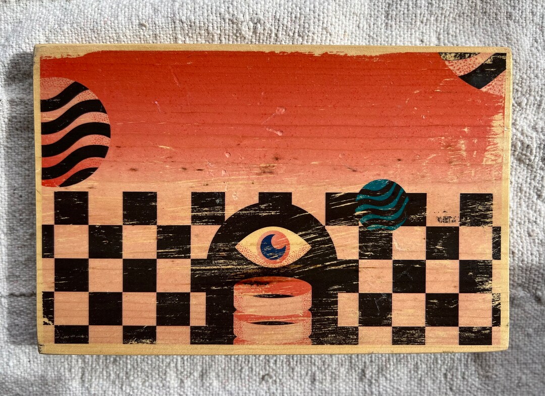 Acrylic Gel Transfer on Pine Wood (80s Retro Vintage Style) - Etsy