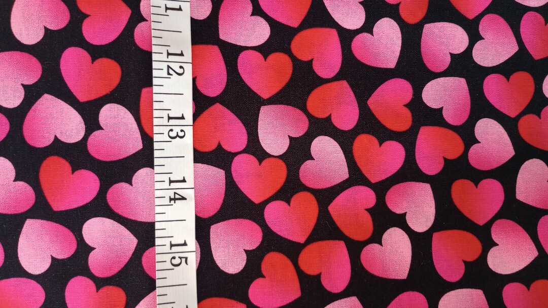 Valentines Fabric. Red and Pink Faded Hearts on Black Background - Etsy
