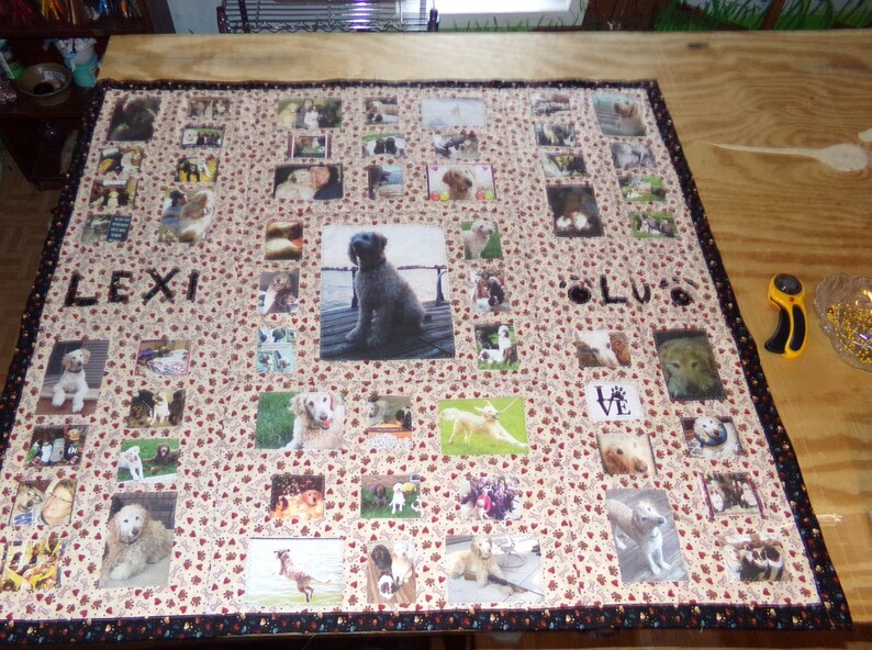 Memory Quilt with photo fabric Children Baby Dogs | Etsy