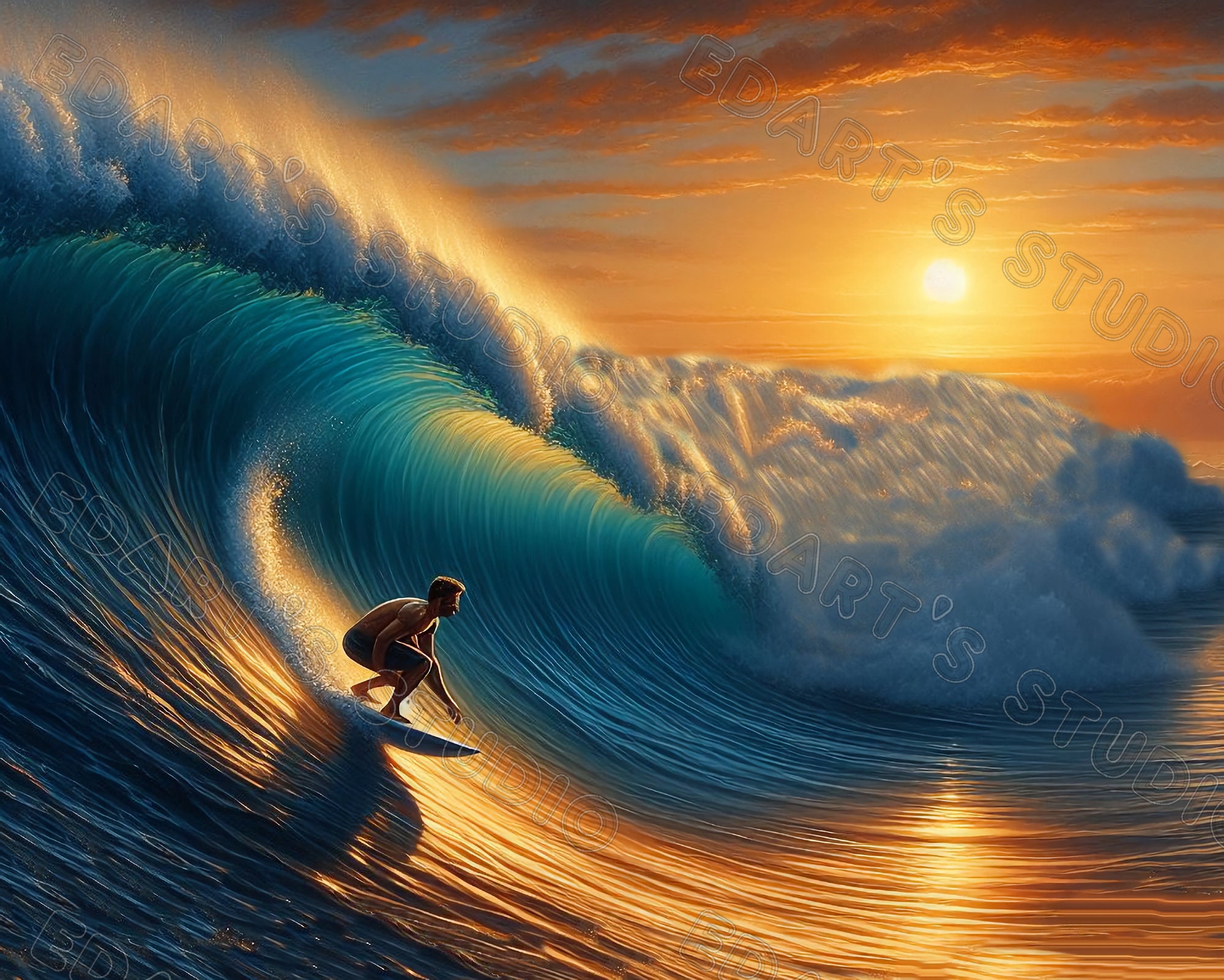 Surf Art Sunrise Surfer A Set of 4 High Resolution Digital Paintings ...