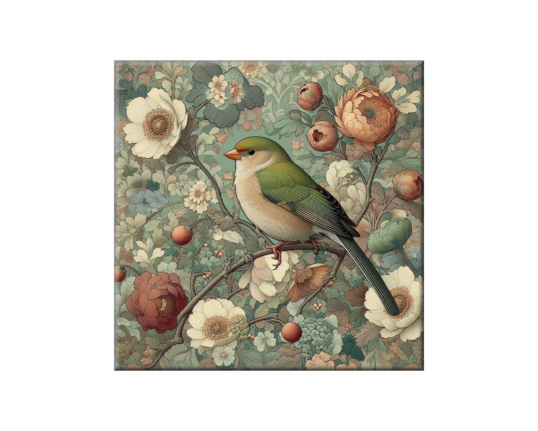 Songbird Ceramic Art Tile Mural: William Morris Style Bird & Flowers ...