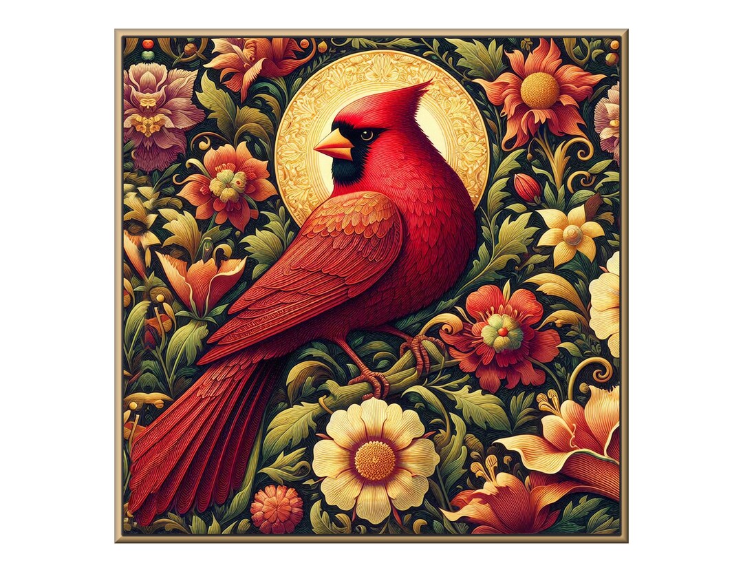 Ceramic Tile Mural for Backsplash. A Cardinal on a Floral Background ...