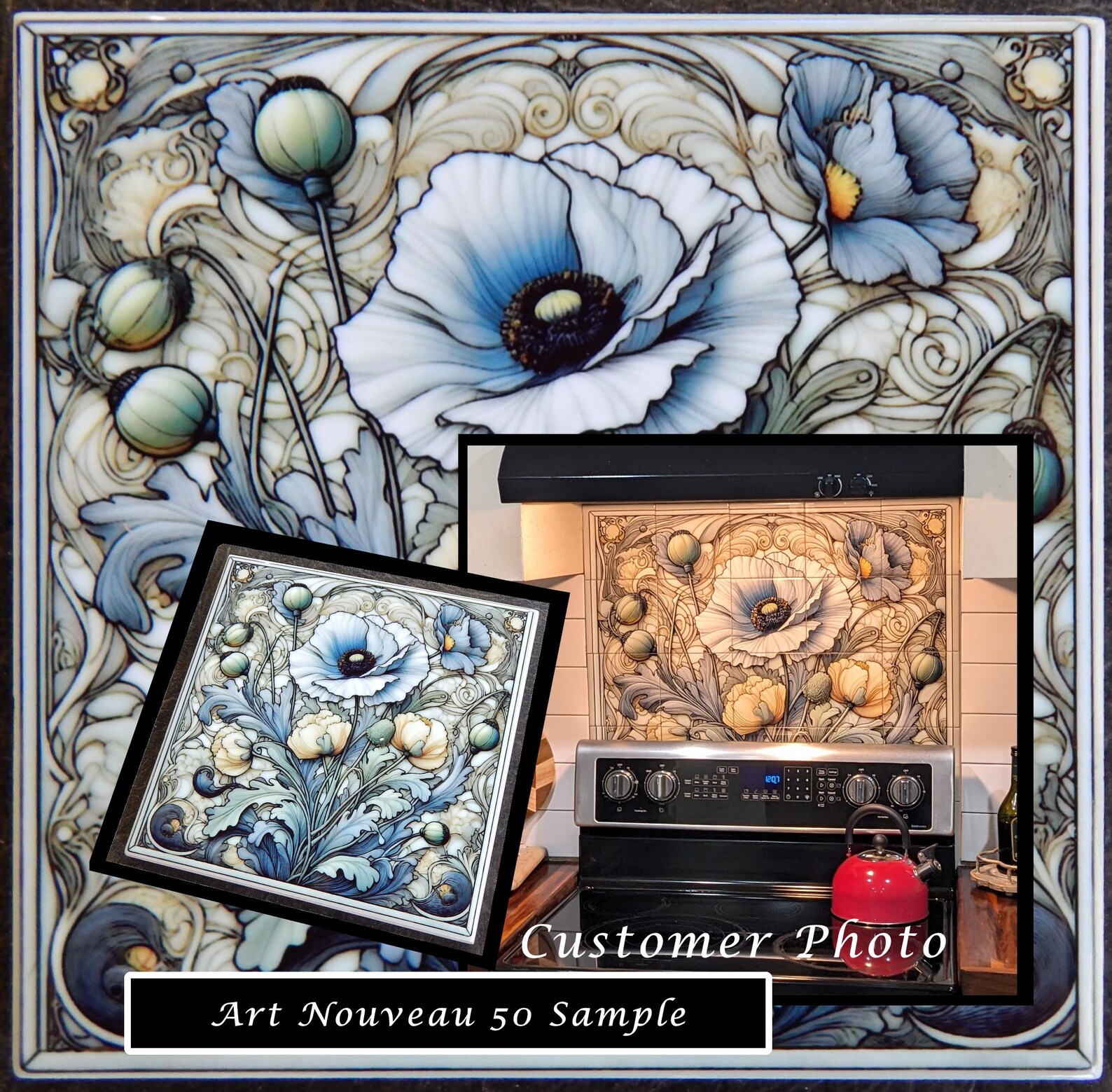 Ceramic Tile Mural - Art Nouveau # 2. Great for Kitchen Backsplashes and Custom Bathroom Tile ...