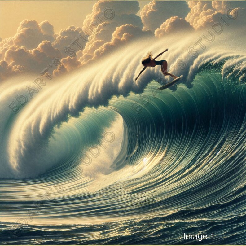Surf Art the Art of Surfing second Set Digital Painting 3 PRINTABLE INSTANT DOWNLOADS for One ...