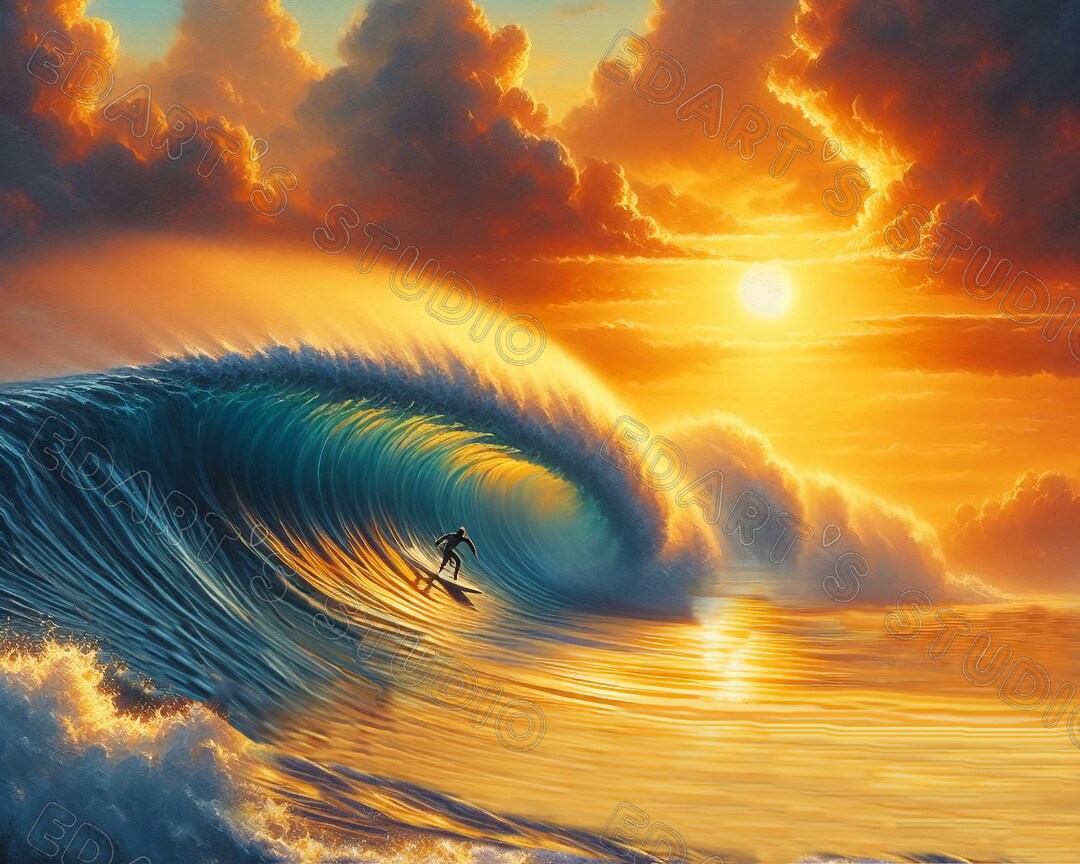 Surf Art Sunrise Surfer A Set of 4 High Resolution Digital Paintings ...