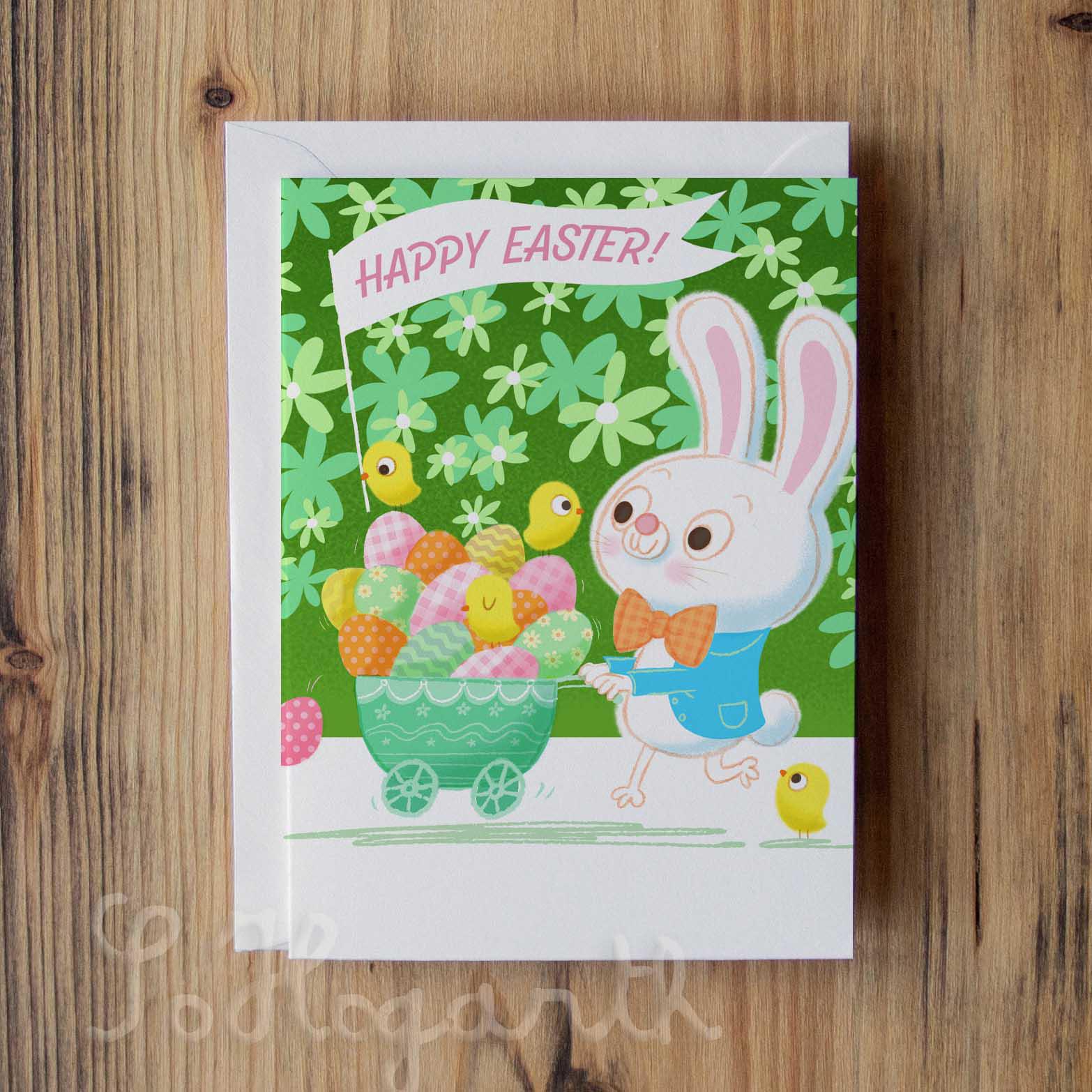 Easter Greeting Cards Bunny and Chicks in Bonnets, Blank Inside. Two ...