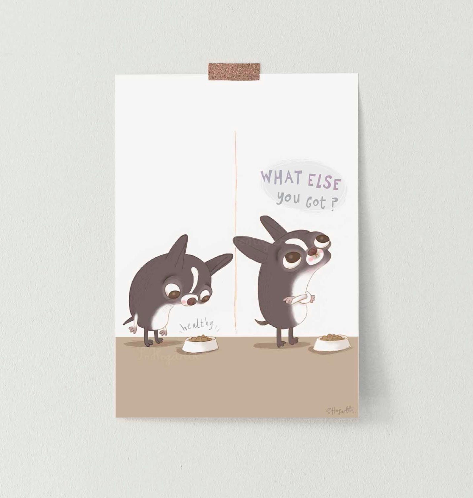 Boston Terrier Picky Eater. Matte Paper Dog Illustration Cartoon Art ...