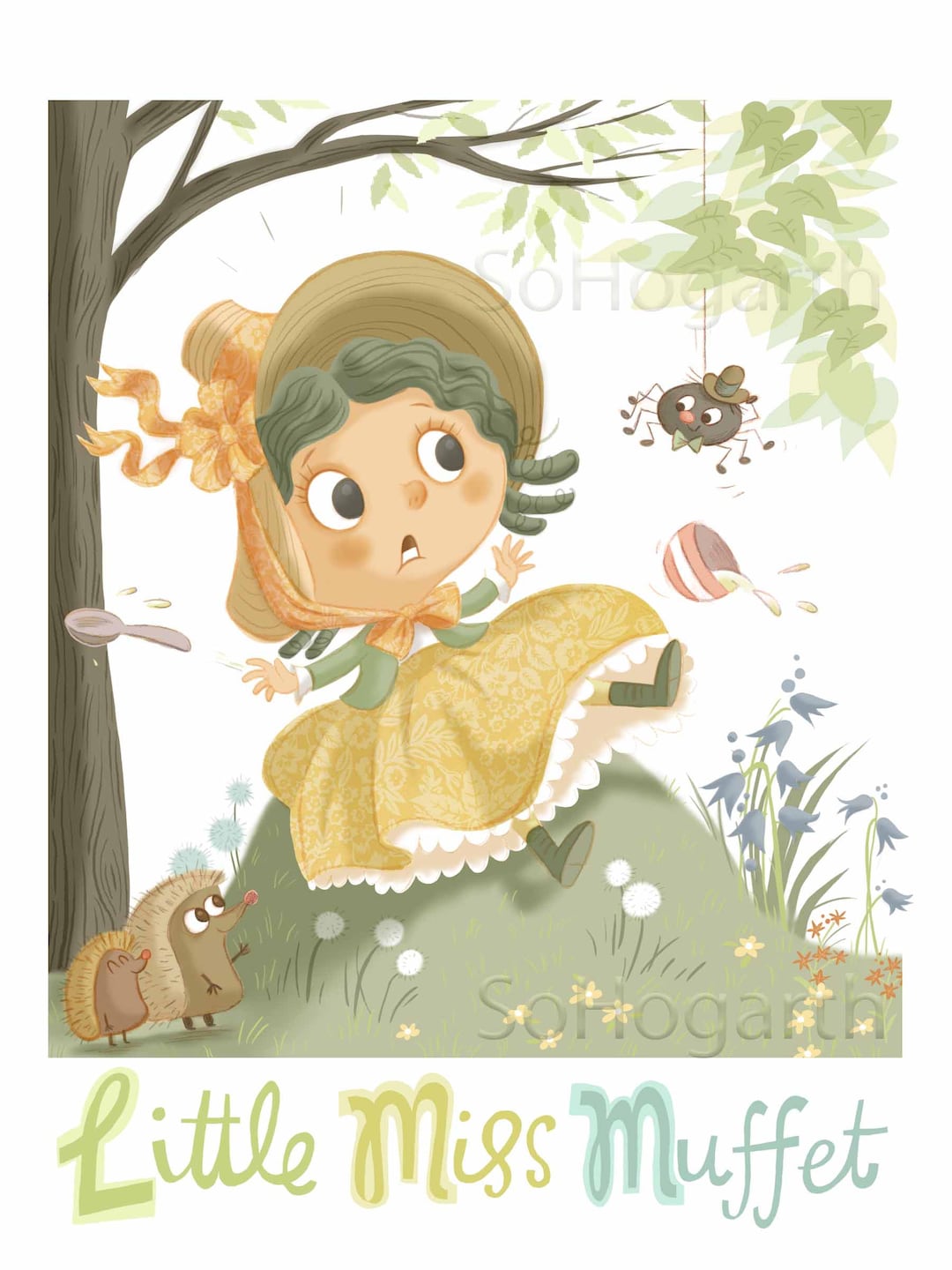 Little Miss Muffet Nursery Rhyme Picture. Child's Room Matte Paper Art ...