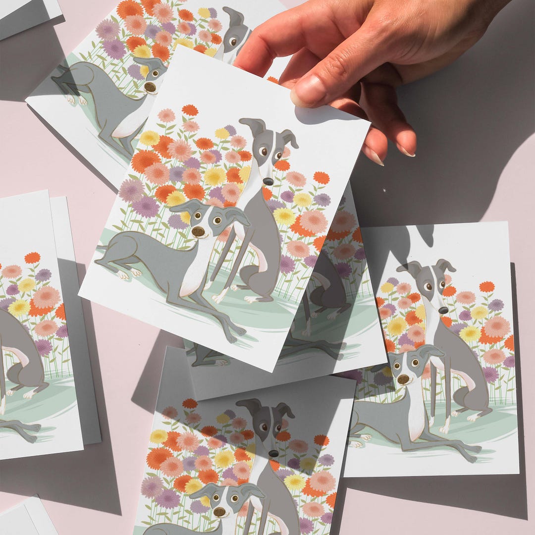 Italian Greyhound Pair Note Cards, Set of 6. Blank Inside. Dog Art ...